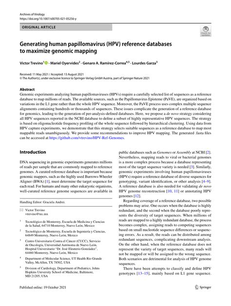 Pdf Generating Human Papillomavirus Hpv Reference Databases To Maximize Genomic Mapping