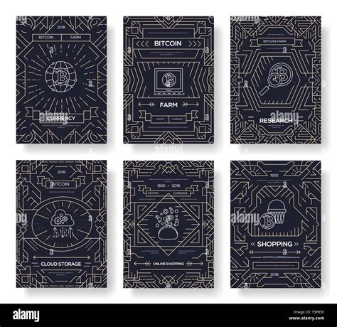 Bitcoin Outline Icons Collection Set Modern Technologies Linear Symbol Pack Template Of Thin