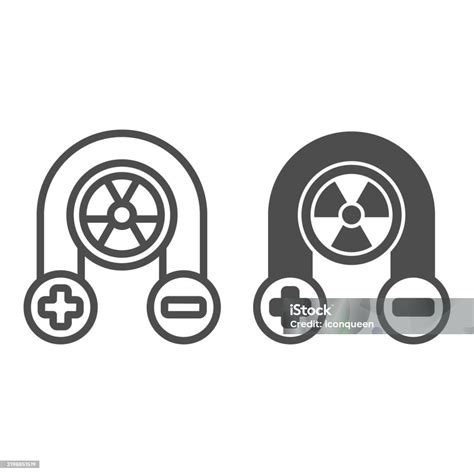 반대 및 양극 선과 단색 아이콘 원자력 개념이 있는 자석 벡터 그래픽 방사선 씰 및 흰색 배경에 자석 기호 모바일 또는 웹 디자인용 윤곽선 스타일 아이콘 강철에 대한 스톡