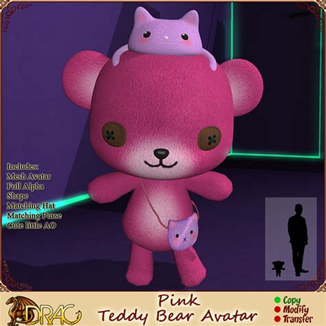 Second Life Marketplace [drac] Pink Teddy Bear Avatar Complete With