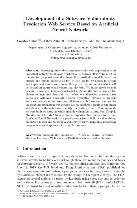 Pdf Development Of A Software Vulnerability Prediction Web Service Based On Artificial Neural