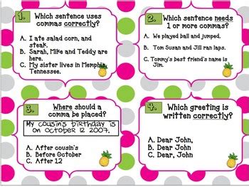 Commas Task Cards Common Core By Tucker S Mama TPT