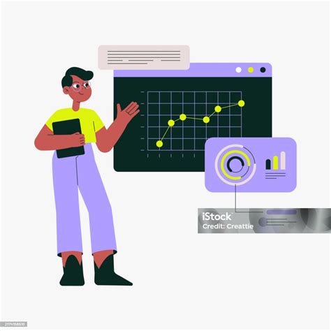 디지털 차트 및 그래프에서 재무 성과 지표를 분석하는 데이터 프레젠테이션 전문가 비즈니스 통찰력 및 전략 설명 평면 벡터 일러스트레이션 0명에 대한 스톡 벡터 아트 및 기타