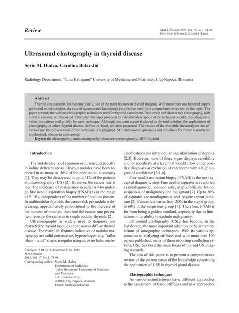Pdf Ultrasound Elastography In Thyroid Disease