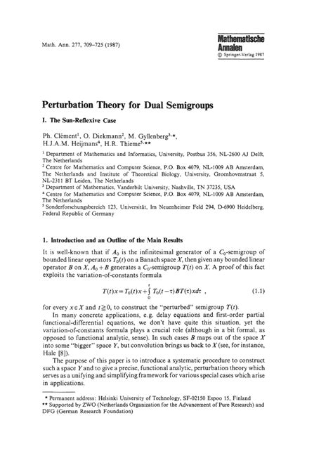 Pdf Perturbation Theory For Dual Semigroups I The Sun Reflexive Case