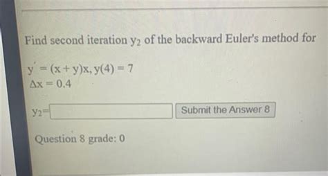 solved find second iteration y2 of the backward euler s