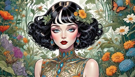 Premium Ai Image Beautiful Girl Digital Art Illustration With Flowers