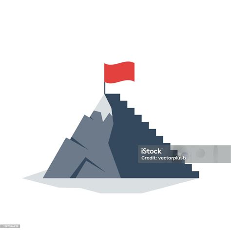 산을 정복 풍경 목표에 도달하기 위해 배경 계획을 구현하는 단계 산에 대한 스톡 벡터 아트 및 기타 이미지 산 포부 골인 Istock