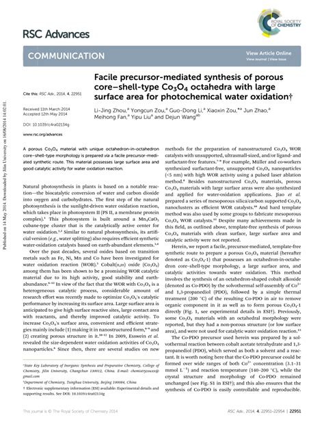 Pdf Facile Precursor Mediated Synthesis Of Porous Core Shell Type