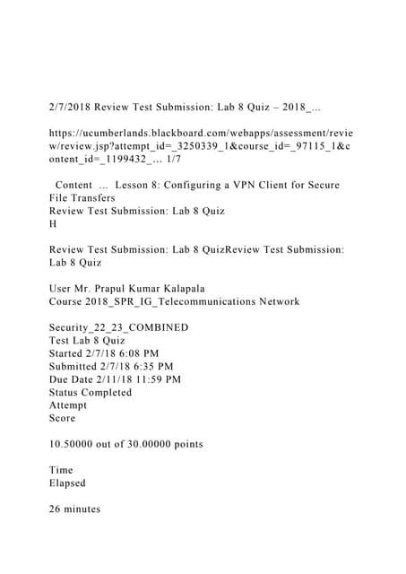 272018 Review Test Submission Lab 8 Quiz 2018docx