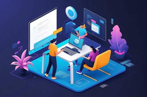 Premium Photo Conceptual Template With Computer And People Building