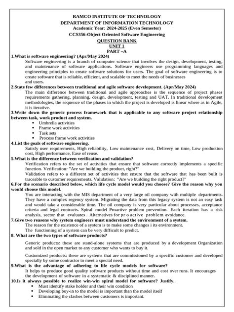Ccs356 Qb Object Oriented Software Engineering Pdf Agile Software