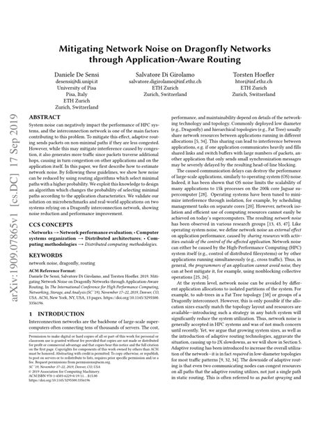 Pdf Mitigating Network Noise On Dragonfly Networks Through Application Aware Routing