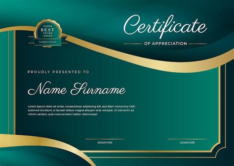 감사장 템플릿 금색과 파란색 금색 배지가 있는 깨끗한 현대 인증서 고급스럽고 현대적인 라인 패턴이 있는 인증서 테두리 템플릿 졸업장 벡터 템플릿 프리미엄 벡터