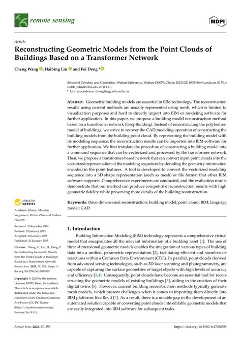 Pdf Reconstructing Geometric Models From The Point Clouds Of Buildings Based On A Transformer
