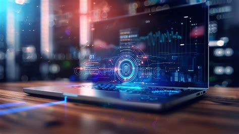 A Futuristic Laptop With Glowing Digital Interface And Data