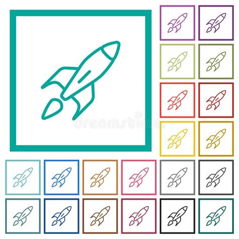 Launched Rocket Flat Color Icons With Quadrant Frames Stock Vector Illustration Of