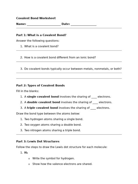 Covalent Bond Worksheet Pdf Chemical Bond Covalent Bond