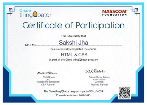 Sakshi Jha On Linkedin Completion Of Html And Css As A Part Of Cisco Thingqbator Program