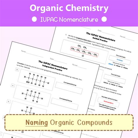 Organic Chemistry Nomenclature Naming And Drawing Molecules Worksheet