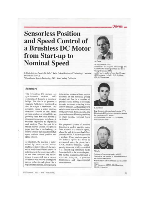 Pdf Sensorless Position And Speed Control Of A Brushless Dc Motor From Start Up To Nominal Speed