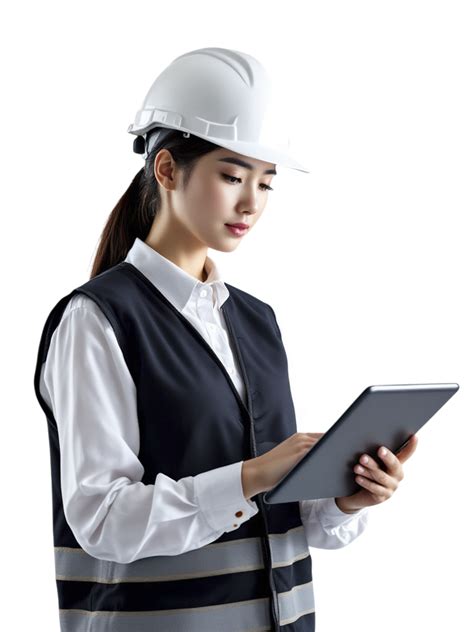 Asian Female Engineer Using Tablet Computer 56827753 Png