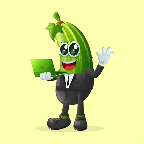 Cute Cucumber Character Typing On A Computer 25551270 Vector Art At