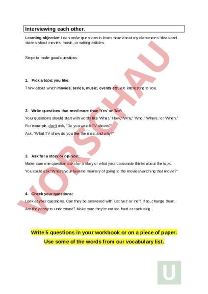 Arbeitsblatt Creating Interview Questions Englisch Gemischte Themen