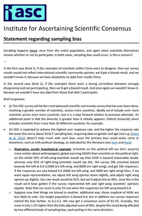 Statement Regarding Sampling Bias