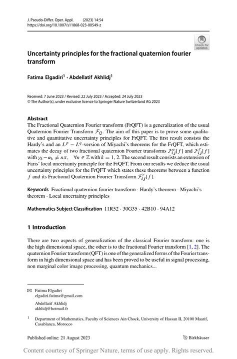 Uncertainty Principles For The Fractional Quaternion Fourier Transform Request PDF