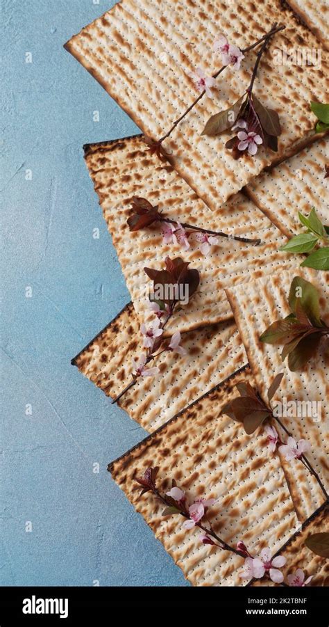 Table Served For Passover Pesach Indoors With Matzah Bread As