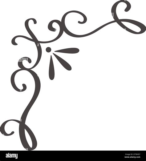 Hand drawn decorative corner flourish featuring elegant swirls, curves, and a stylized floral ...
