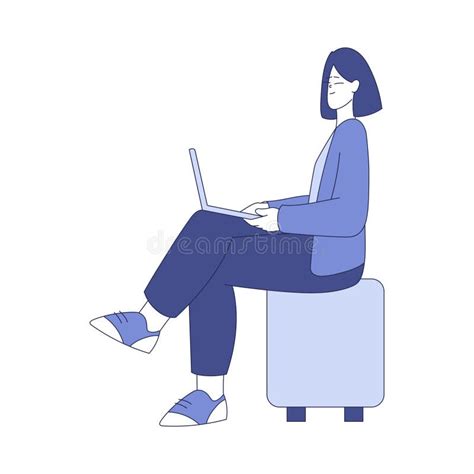 smiling woman sitting with laptop computer programming vector