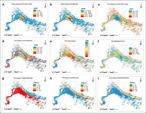 spatial distribution of nine variables in time frame 1 from 2002 to