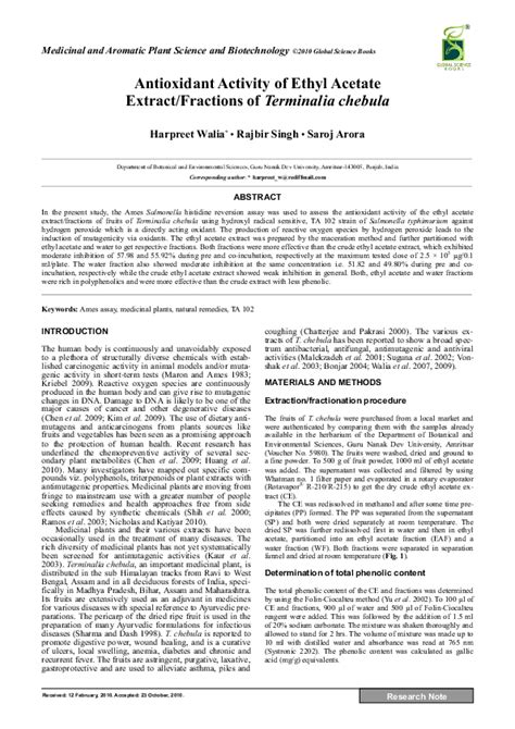 Pdf Antioxidant Activity Of Ethyl Acetate Extractfractions Of