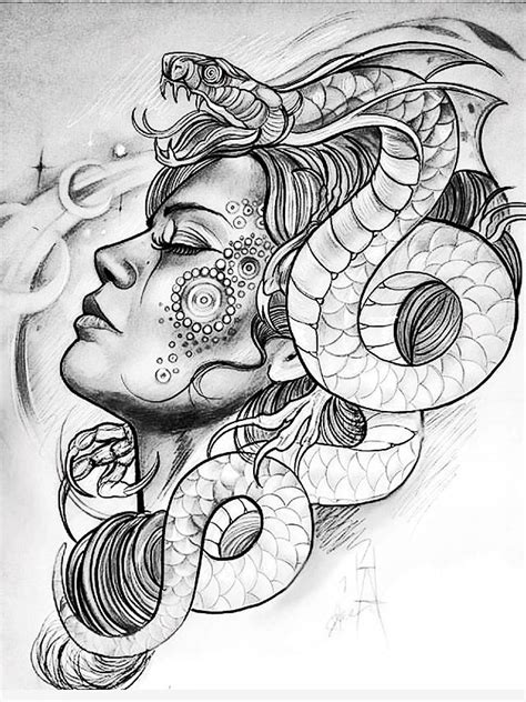 Simple Neo Traditional Tattoo Medusa Outline Ropolot