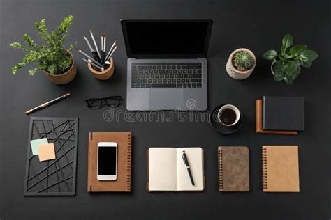 Creative Office Desktop Workspace Dark Mock Up Generated By Ai Stock Illustration