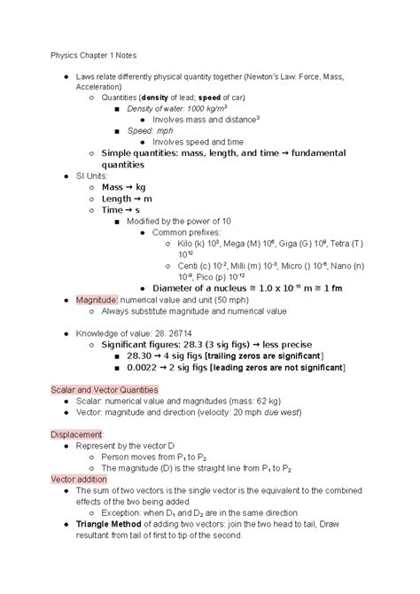 Physics Chapter 1 Notes Physics Chapter 1 Notes Laws Relate Differently Physical Quantity
