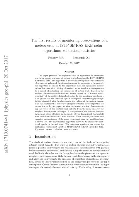 pdf the first results of monitoring observations of a meteor echo at