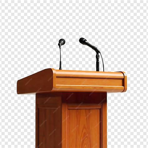 Wooden podium microphones public speaking conference stage | Premium AI ...