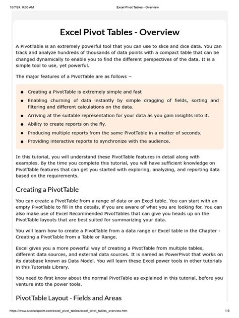 Excel Pivot Tables Overview Pdf