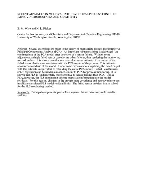 Pdf Recent Advances In Multivariate Statistical Process Control Improving Robustness And