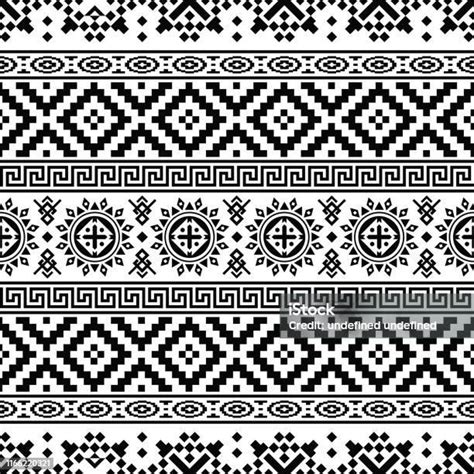 흑백 색상의 이캇 전통 아즈텍 패턴 템플릿 및 배경 디자인에 대한 부족 민족 패턴 추상 벡터 0명에 대한 스톡 벡터 아트 및