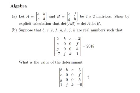 solved algebra a let a [a b and b be 2 x 2 matrices