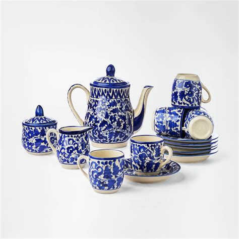 Shop Ceramic Blue Pottery Tea Set Online In Pakistan Tevta Online Shop