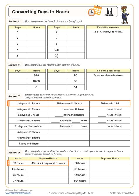 Converting Days To Hours Worksheet Printable Maths Worksheets