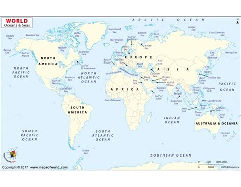 World Oceans And Seas Map Océanos Del Mundo Mundo Marino