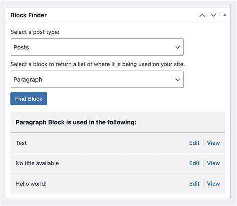 Block Finder Wordpress Plugin