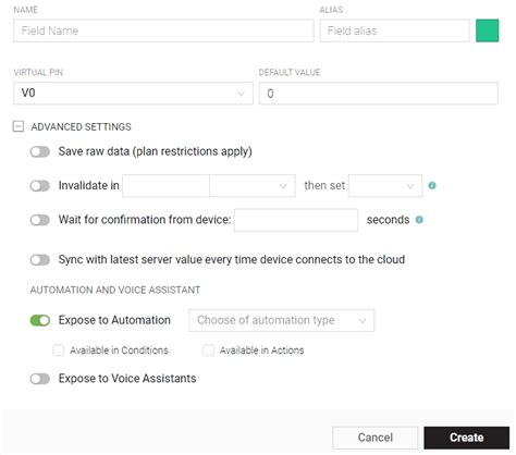 datastream settings blynk documentation