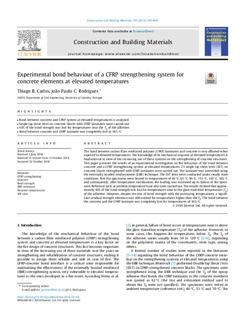 Pdf Experimental Bond Behaviour Of A Cfrp Strengthening System For